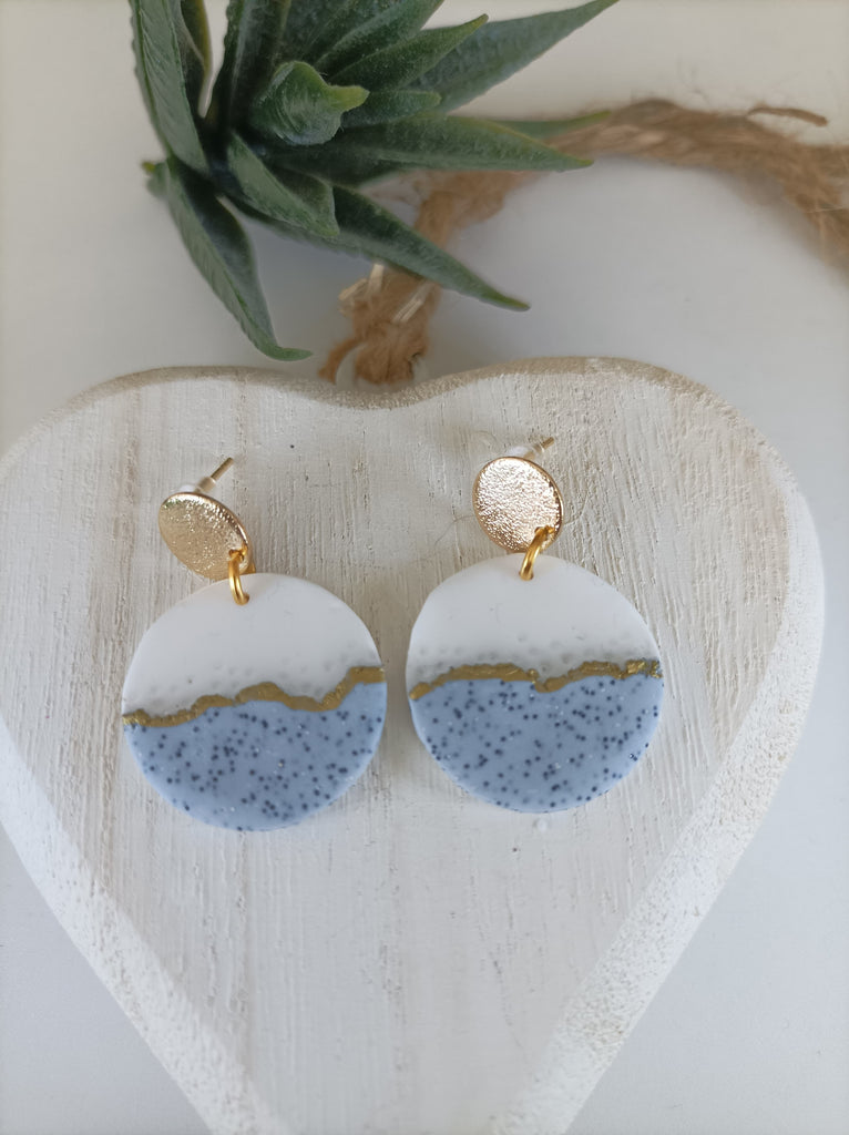 Induere Designs Statement Polymer Clay Earrings Audrey Speckled Grey with Gold accent drop Fred And Bo