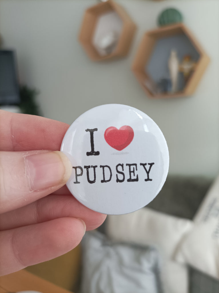 I Love Pudsey - Button Badge 38mm – Fred And Bo