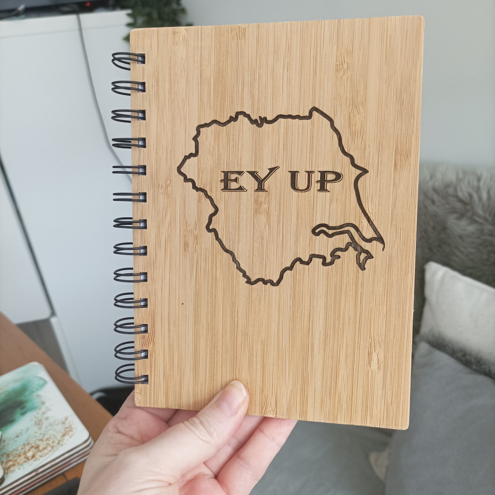 Bamboo Engraved Notebook -EY UP – Fred And Bo