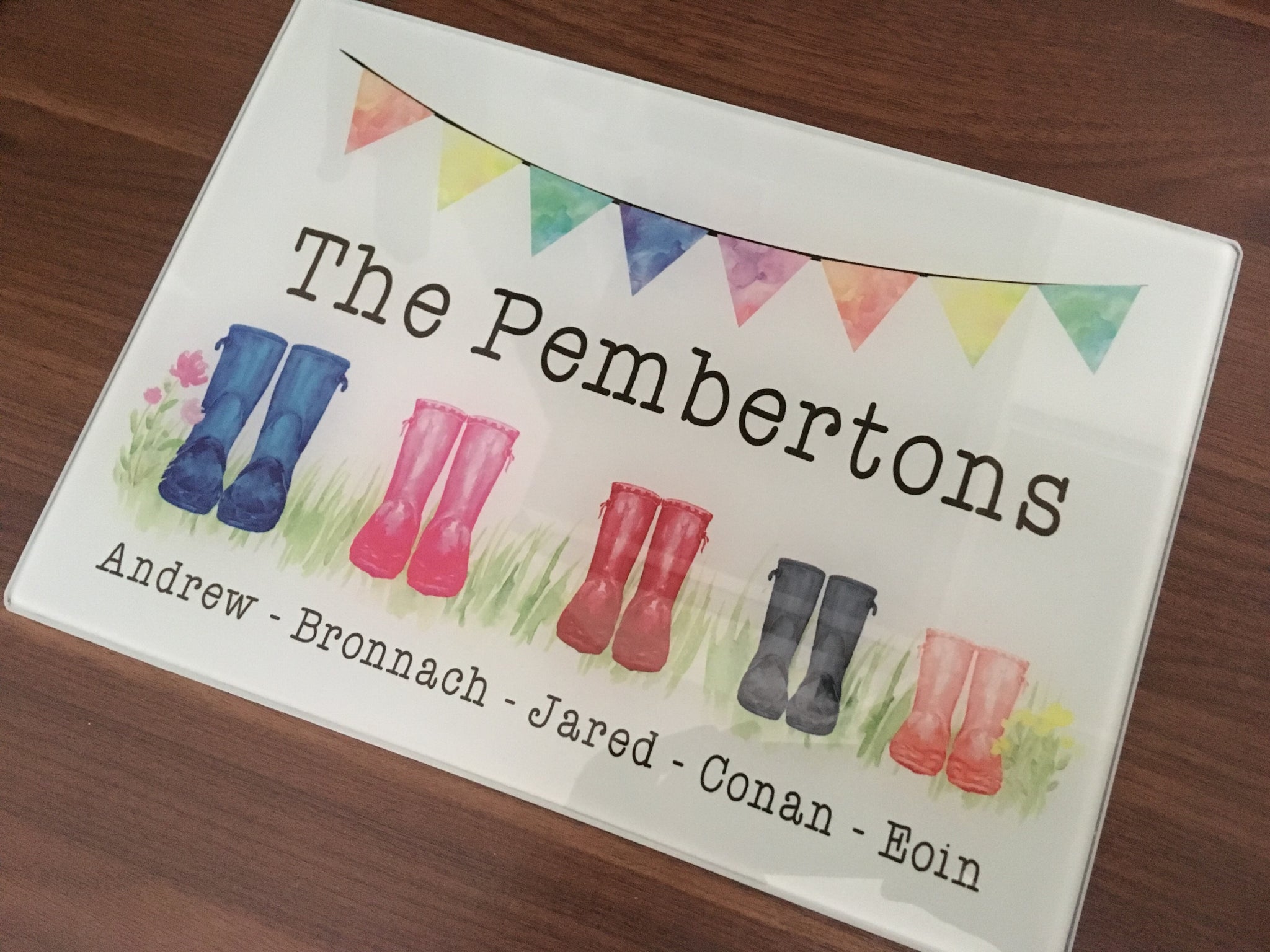 Personalised Wellie Boot Glass Chopping Board – Fred And Bo