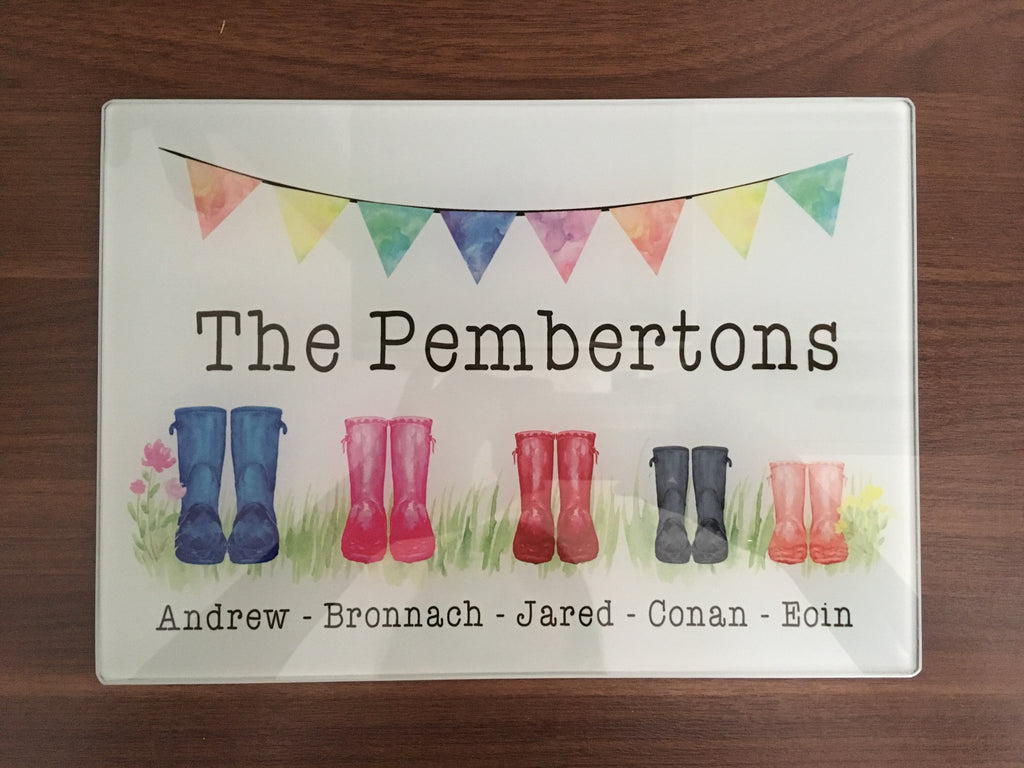 Personalised Wellie Boot Glass Chopping Board – Fred And Bo